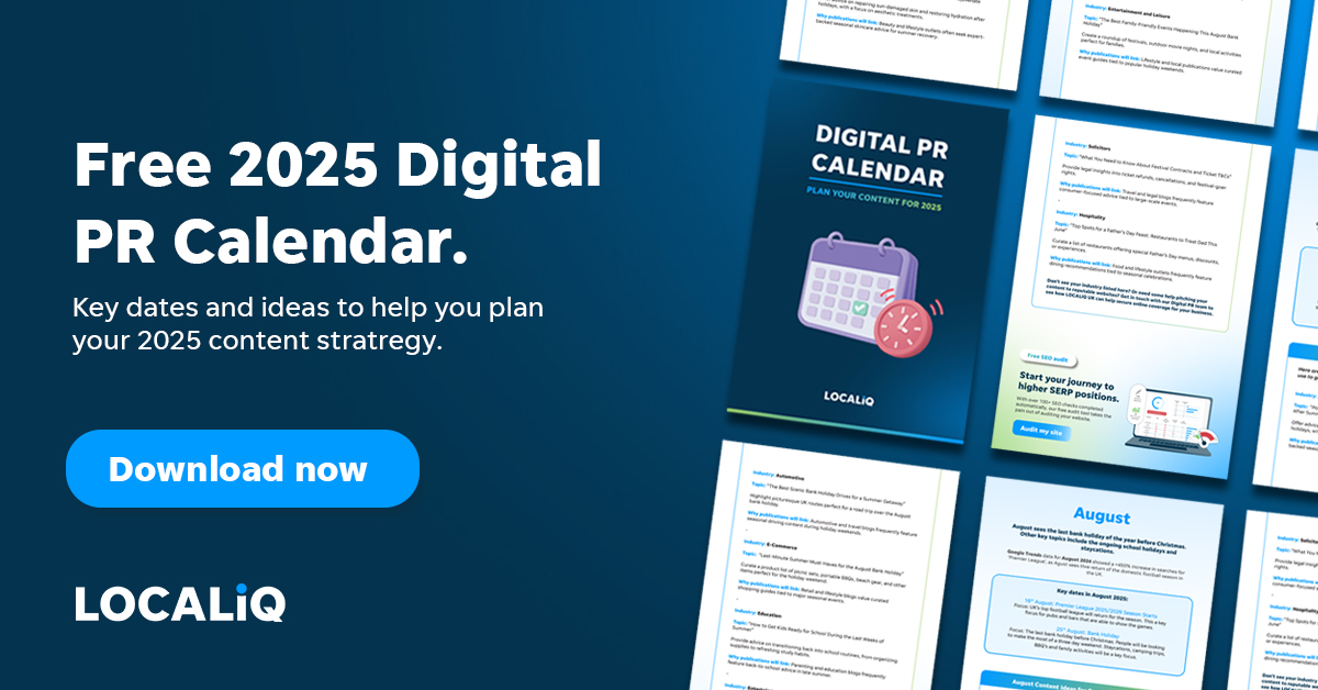 Free UK Digital PR Calendar [2025] | LOCALiQ UK
